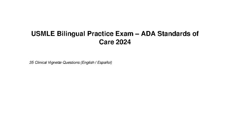 USMLE Bilingual Practice Exam: ADA Standards of Care 2024 - Studocu