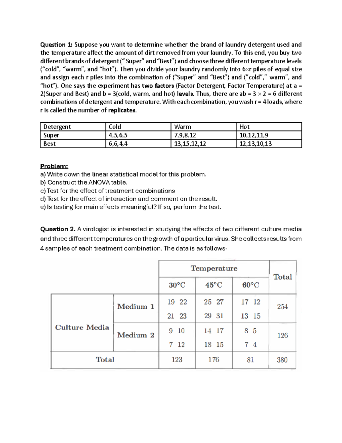 Factorial 2 Study: Effects of Detergent & Temperature on Dirt Removal ...