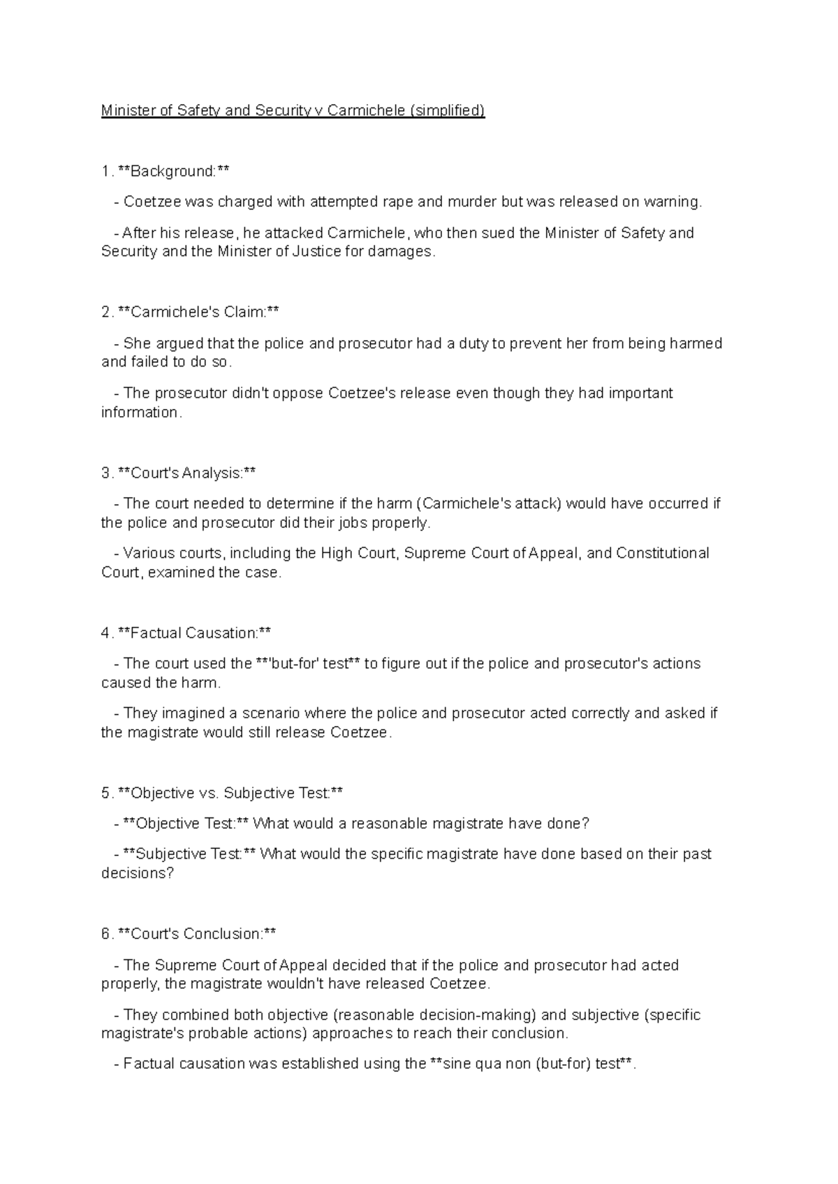 Delict Case Summaries: Key Legal Principles and Causation Analysis ...