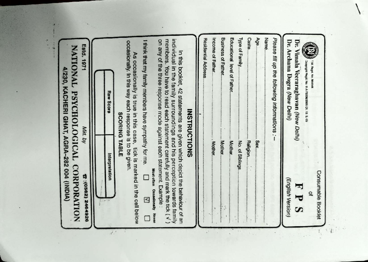 FPS Family Pathology Scale: English Version Manual - Studocu