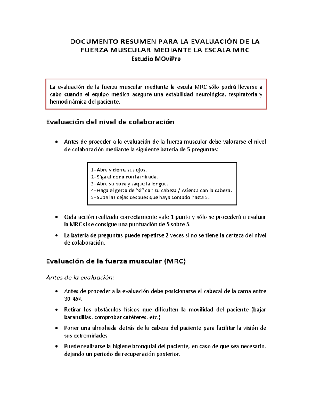 Resumen de la Evaluación de Fuerza Muscular con la Escala MRC-SS - Studocu