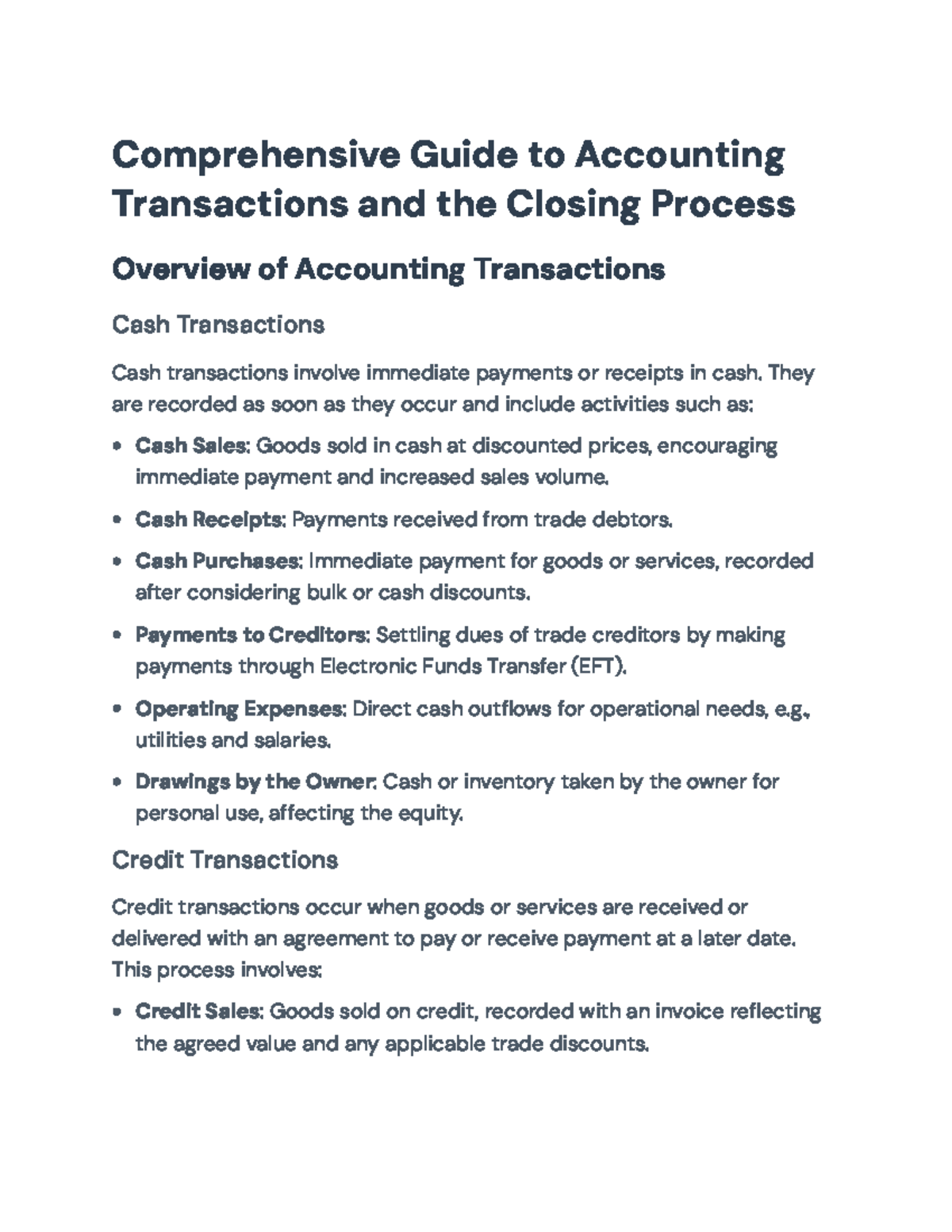 Comprehensive Guide to Accounting Transactions and the Closing Process ...