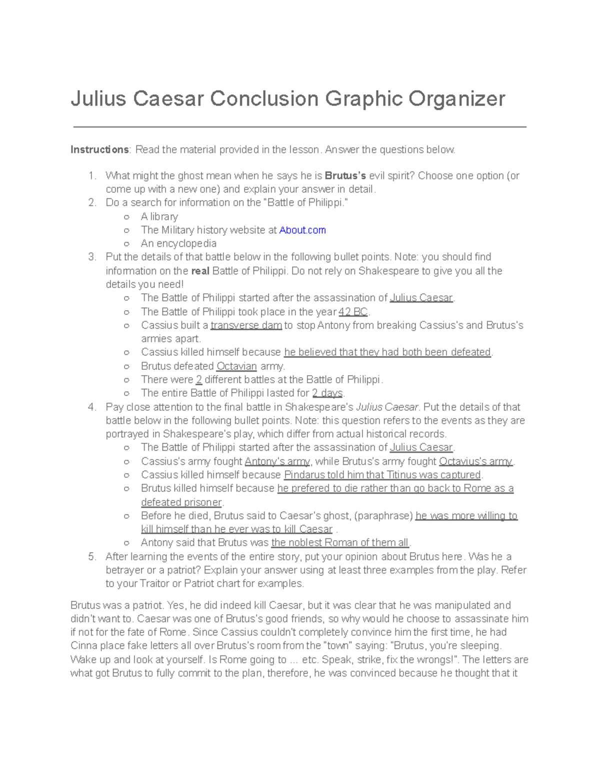 4.05 Julius Caesar, Acts IV and V graphic organizer - Julius Caesar ...