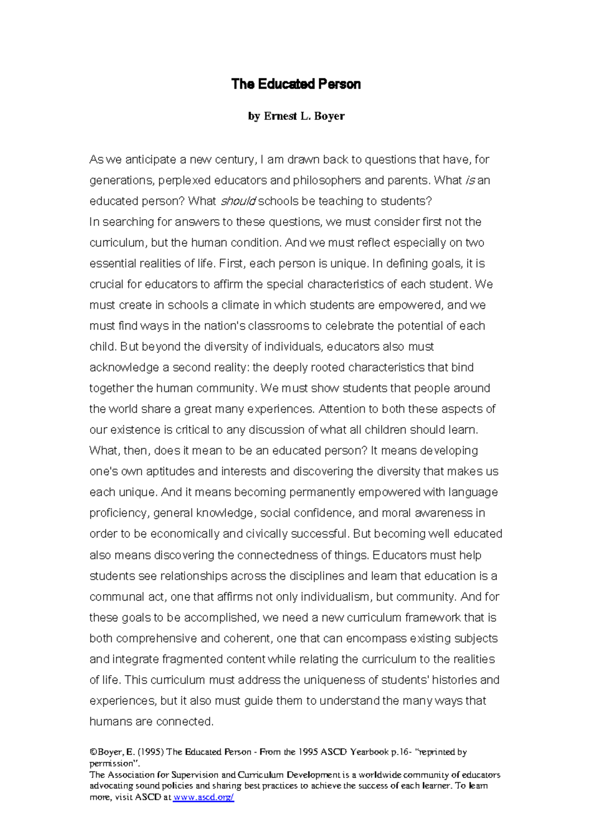 Educated Person: Summary of Boyer’s Insights on Education - Studocu