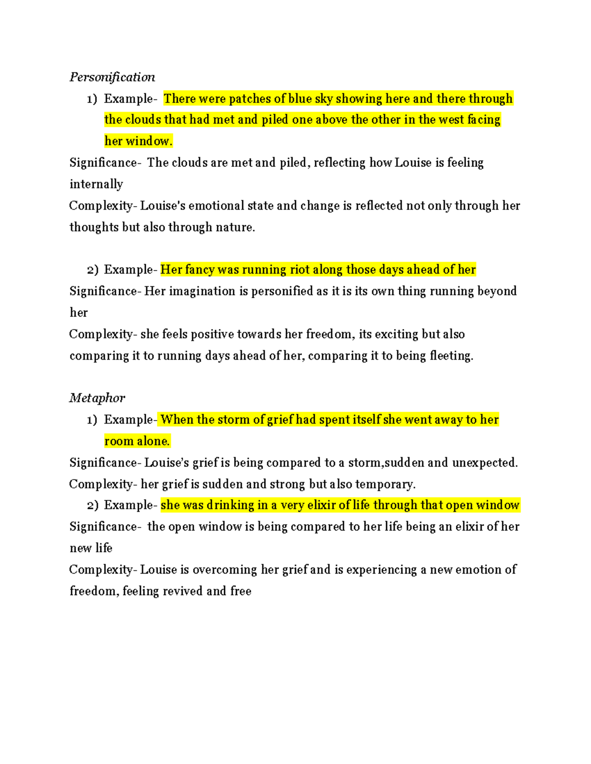 AP Lit: Literary Elements in "The Story of an Hour" Analysis - Studocu