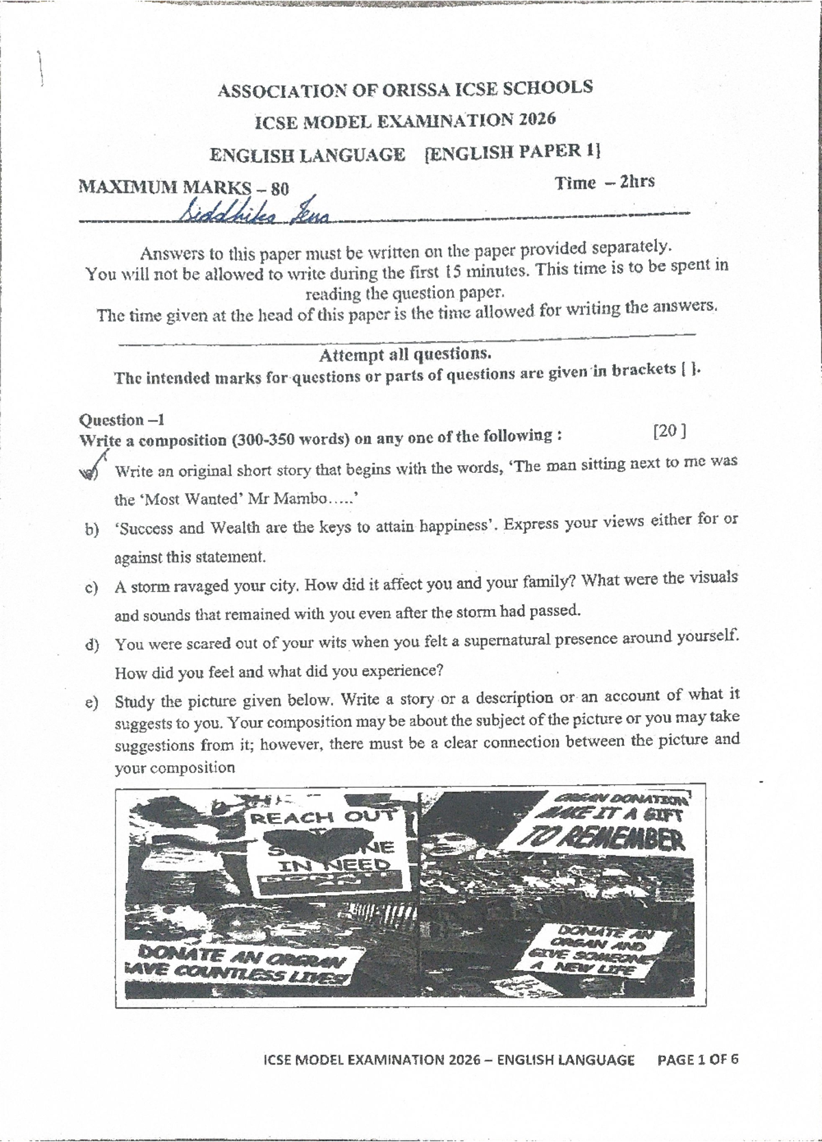 ICSE MODEL EXAMINATION 2026 ENGLISH LANGUAGE PRACTICE PAPER - Studocu
