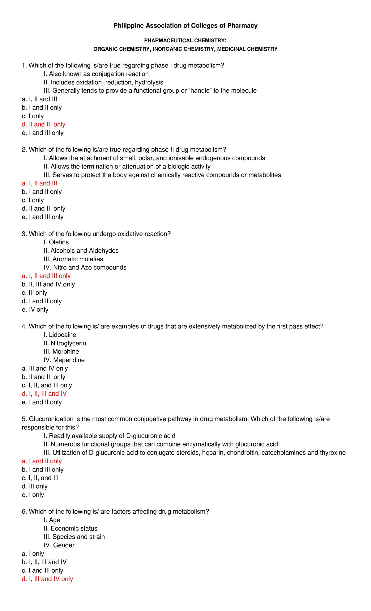 Pharmaceutical Chemistry Answer Key-PINK Pacop - PHARMACEUTICAL ...