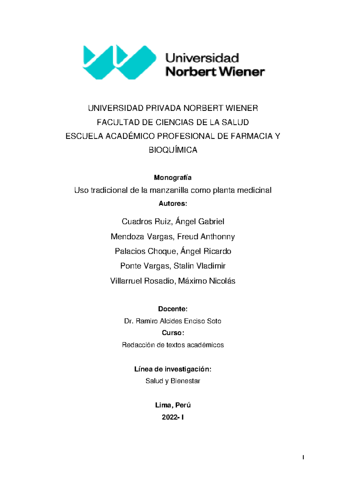 Monografía 1: Uso Tradicional de la Manzanilla como Planta Medicinal ...