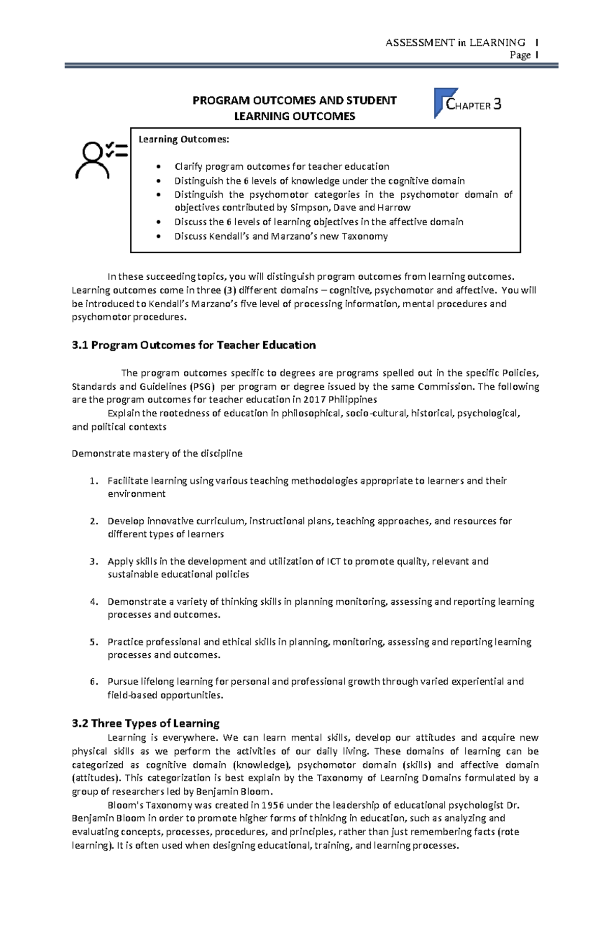 Prof Ed 221 - Module 3 - Page 1 CHAPTER 3 In these succeeding topics ...