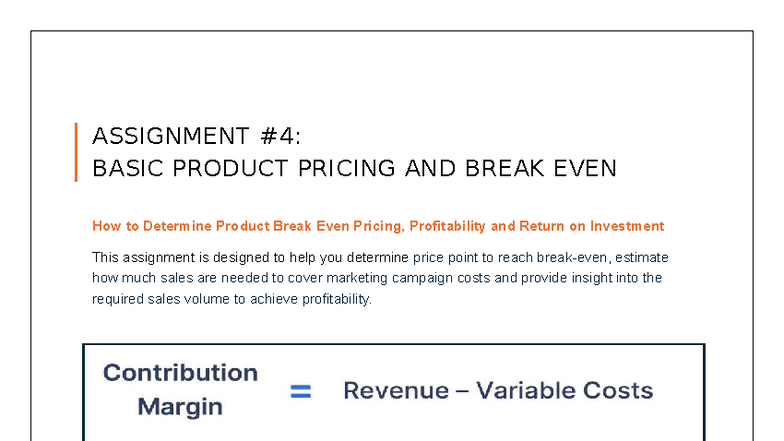BASIC PRODUCT PRICING & BREAK EVEN ANALYSIS (MATH 101) - Studocu