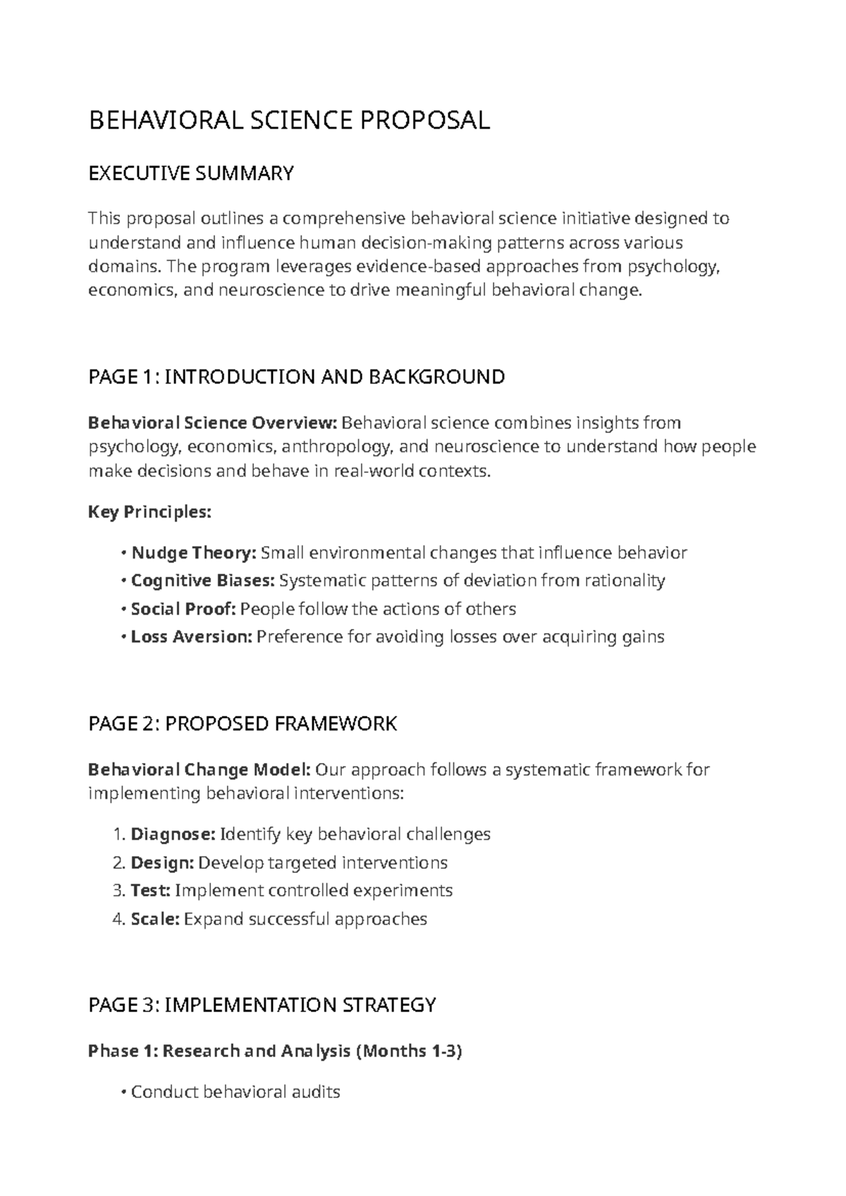 BEH 101: Behavioral Science Proposal Executive Summary - Studocu