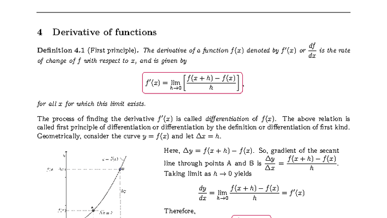 Calculus 1 Notes: Derivatives and Differentiation Principles - Studocu