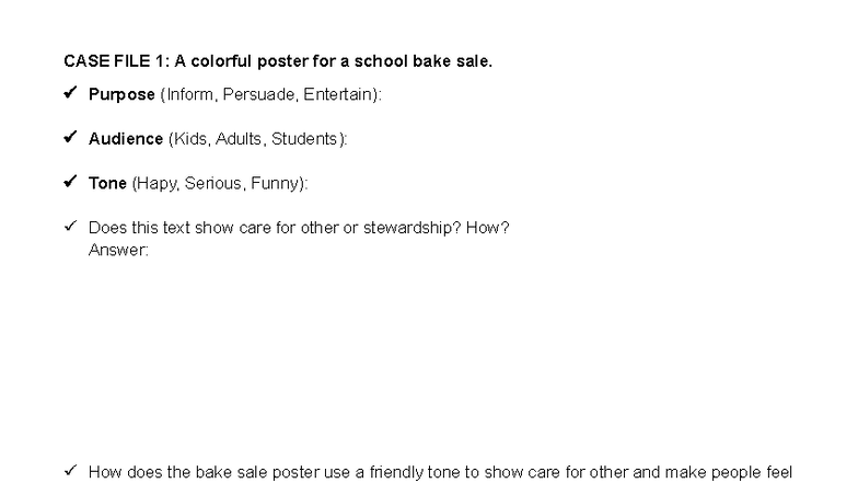 CASE FILE 1: Bake Sale Poster Analysis and Stewardship Insights - Studocu