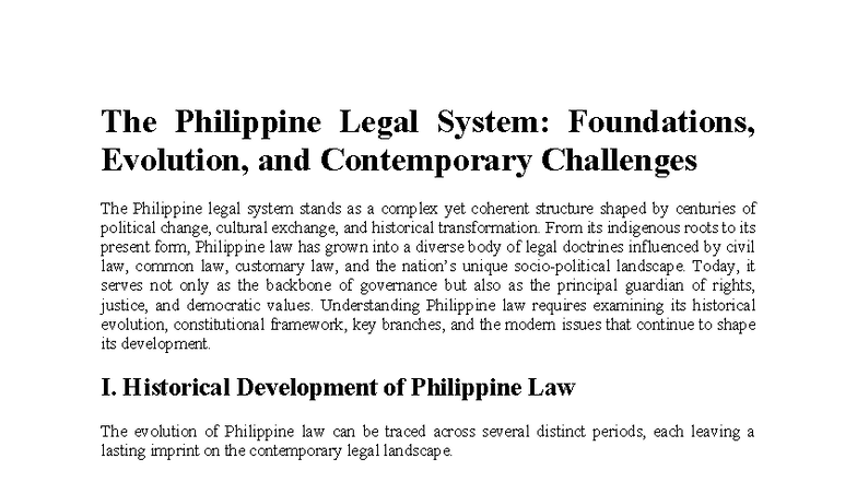 Philippine Legal System: Foundations, Evolution & Challenges (LAW101 ...