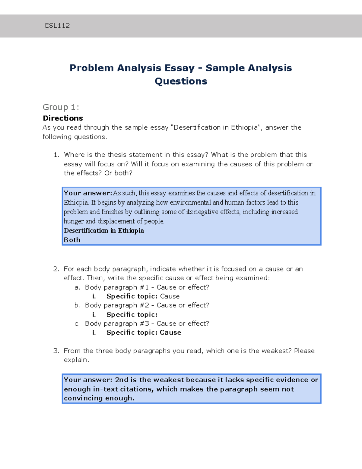 FA25 Problem Analysis Essay - Sample Analysis Questions - Studocu