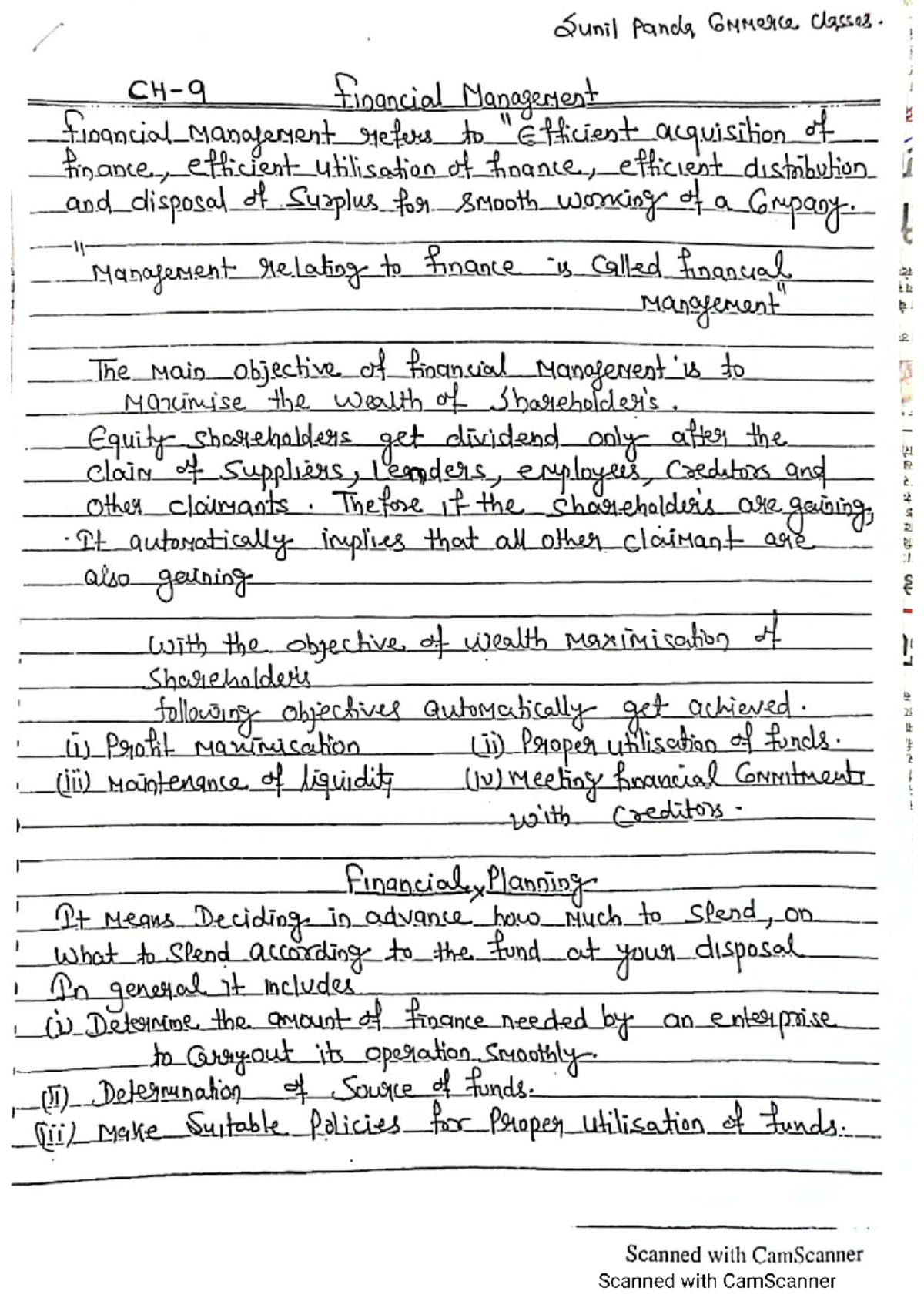 Financial Management 6MMerce Class - Chapter 9 Notes - Studocu