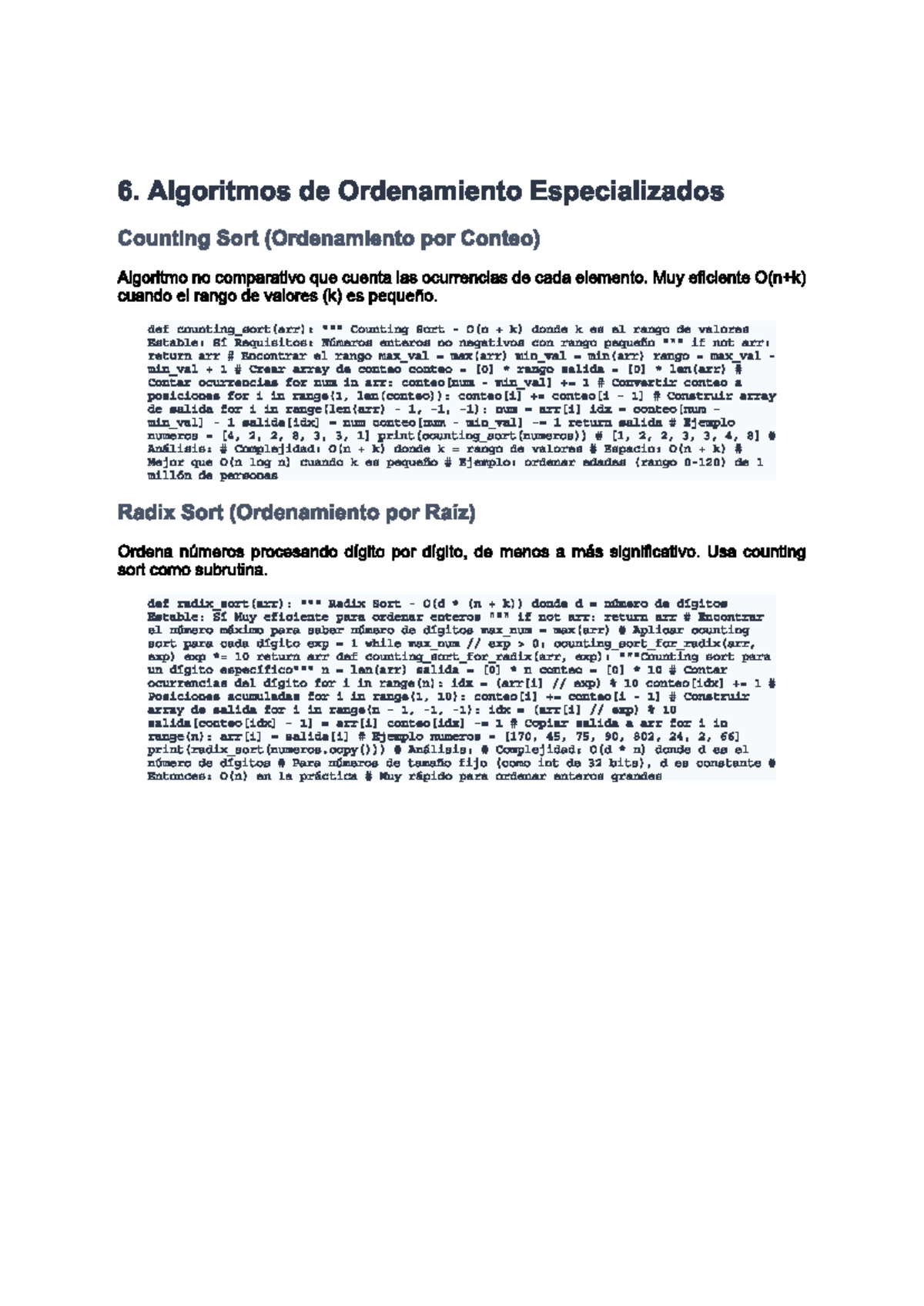 Algoritmos de Ordenamiento: Counting y Radix Sort (Curso 11) - Studocu