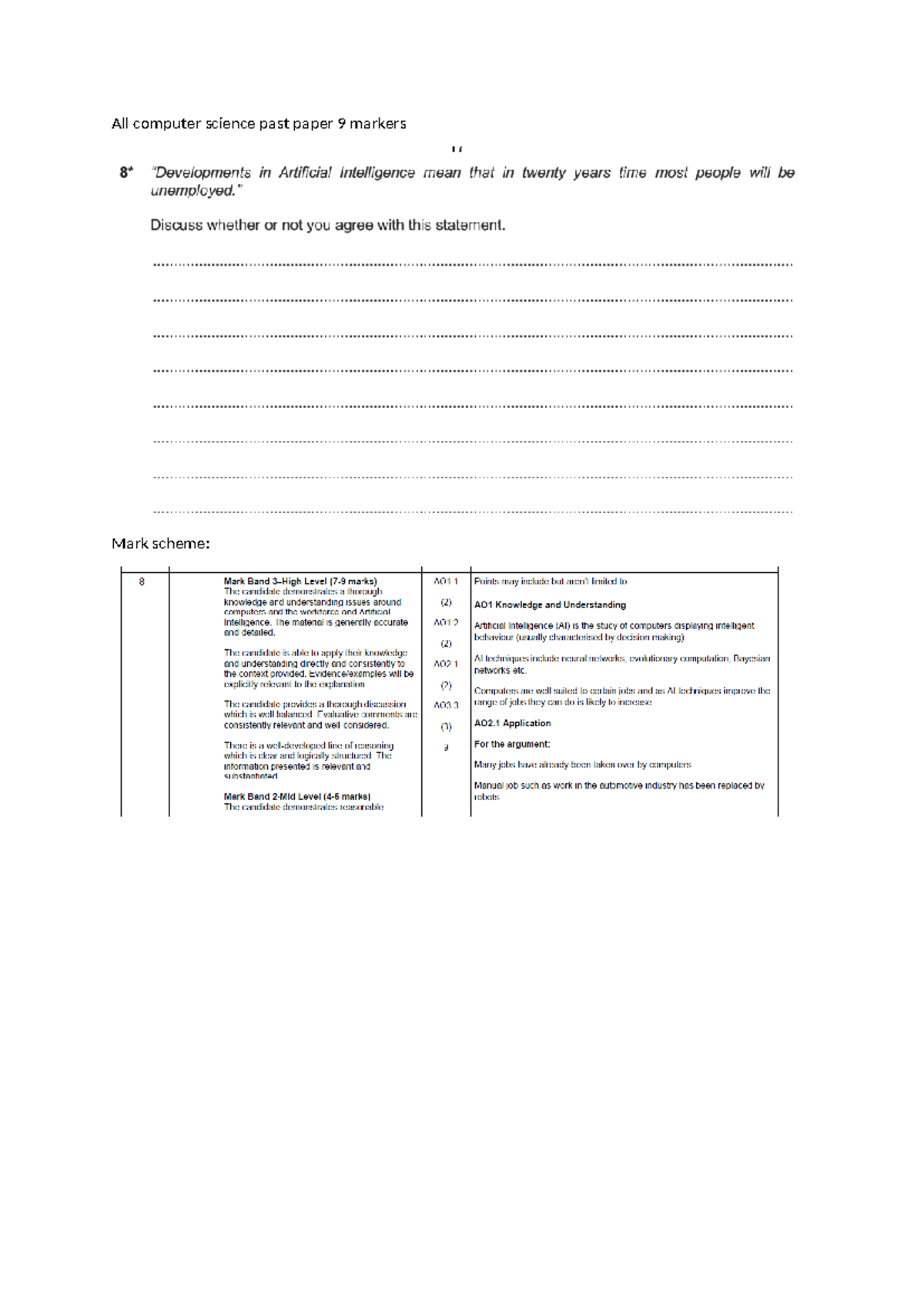 All computer science 9 markers past paper questions - CM10194 - All ...