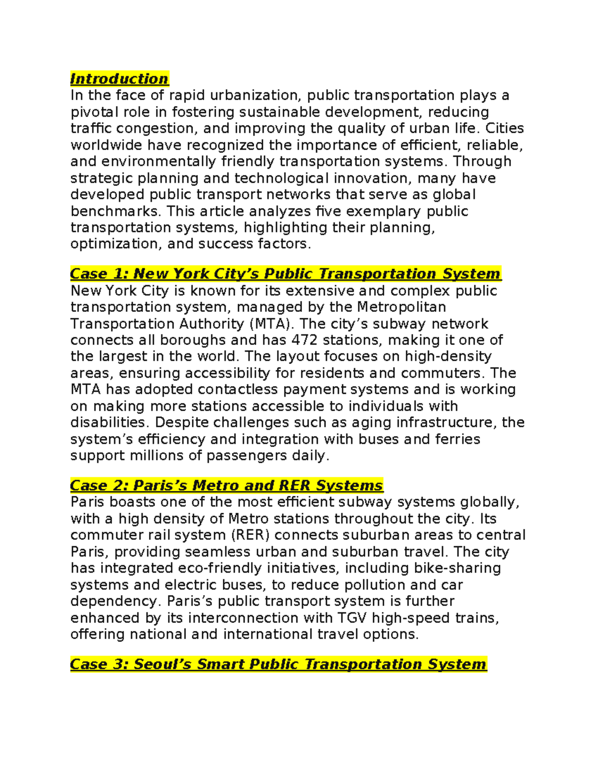 School assigment - Introduction In the face of rapid urbanization ...