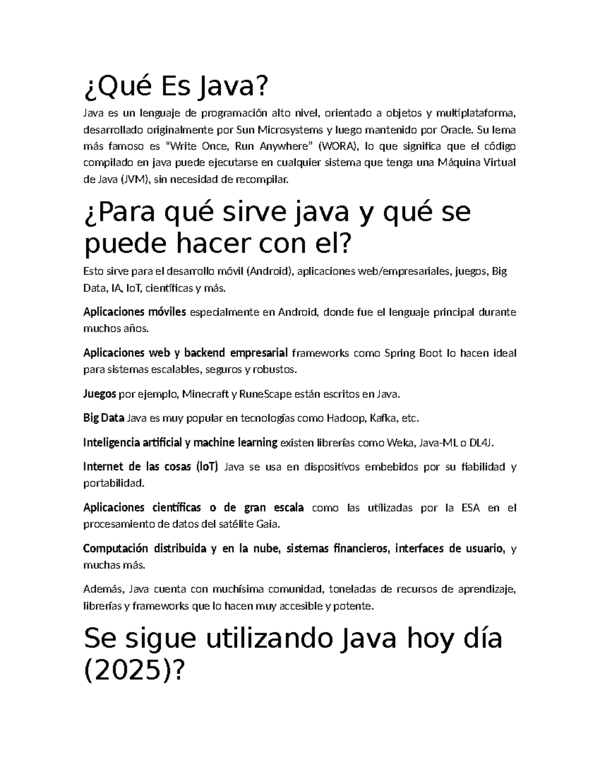 Java: Un Lenguaje de Programación Multiplataforma y sus Usos - Studocu