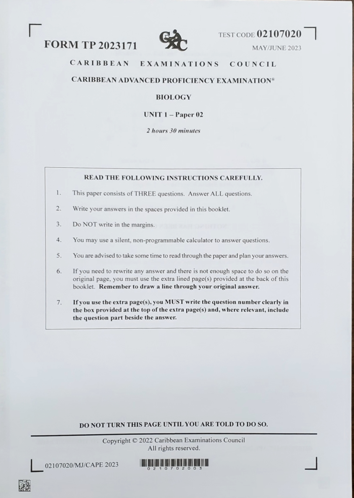 CAPE Biology Unit 1 Paper 2 June 2023 Exam Review - Studocu