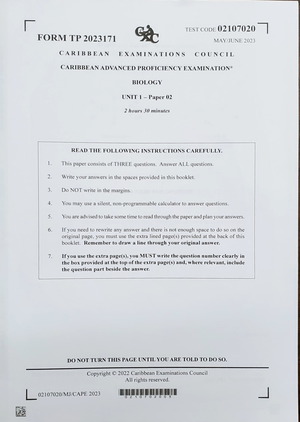CSEC Biology June 2024 - Paper 1 Proficiency Test Overview - Studocu