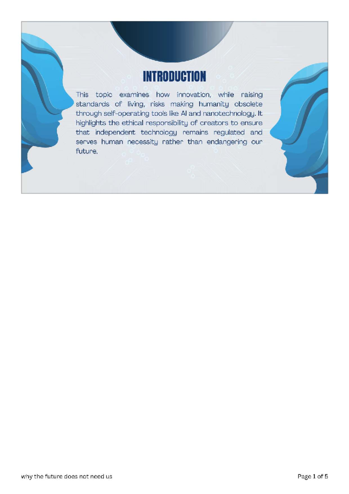 GNR 101: Why the Future Does Not Need Us - Innovation & Ethics - Studocu