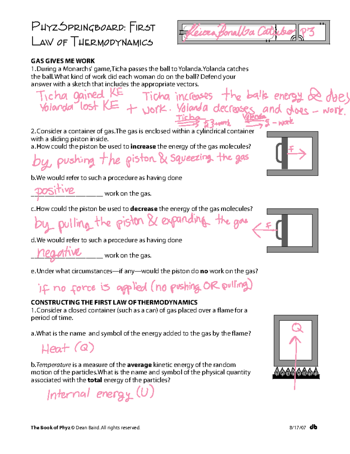 PhyzSpringboard: First Law of Thermodynamics - Work and Energy Analysis ...