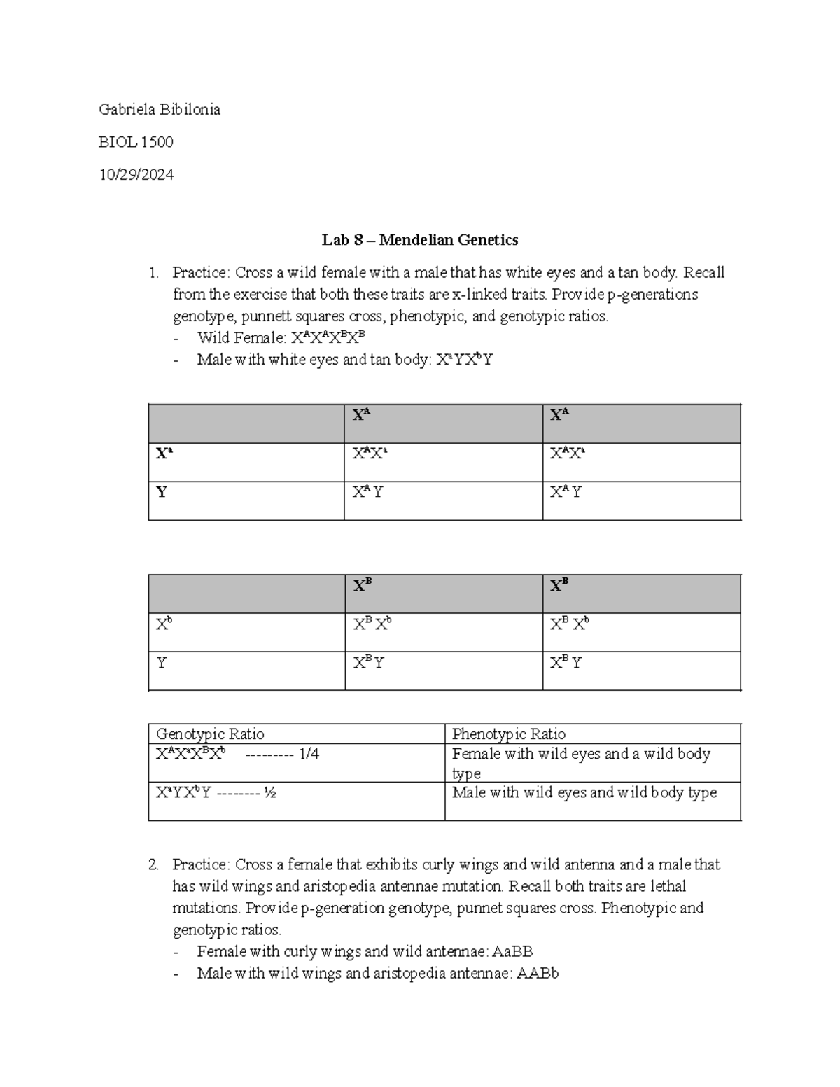 BIOL 1500 Lab 8 Homework: Mendelian Genetics Practice Problems - Studocu