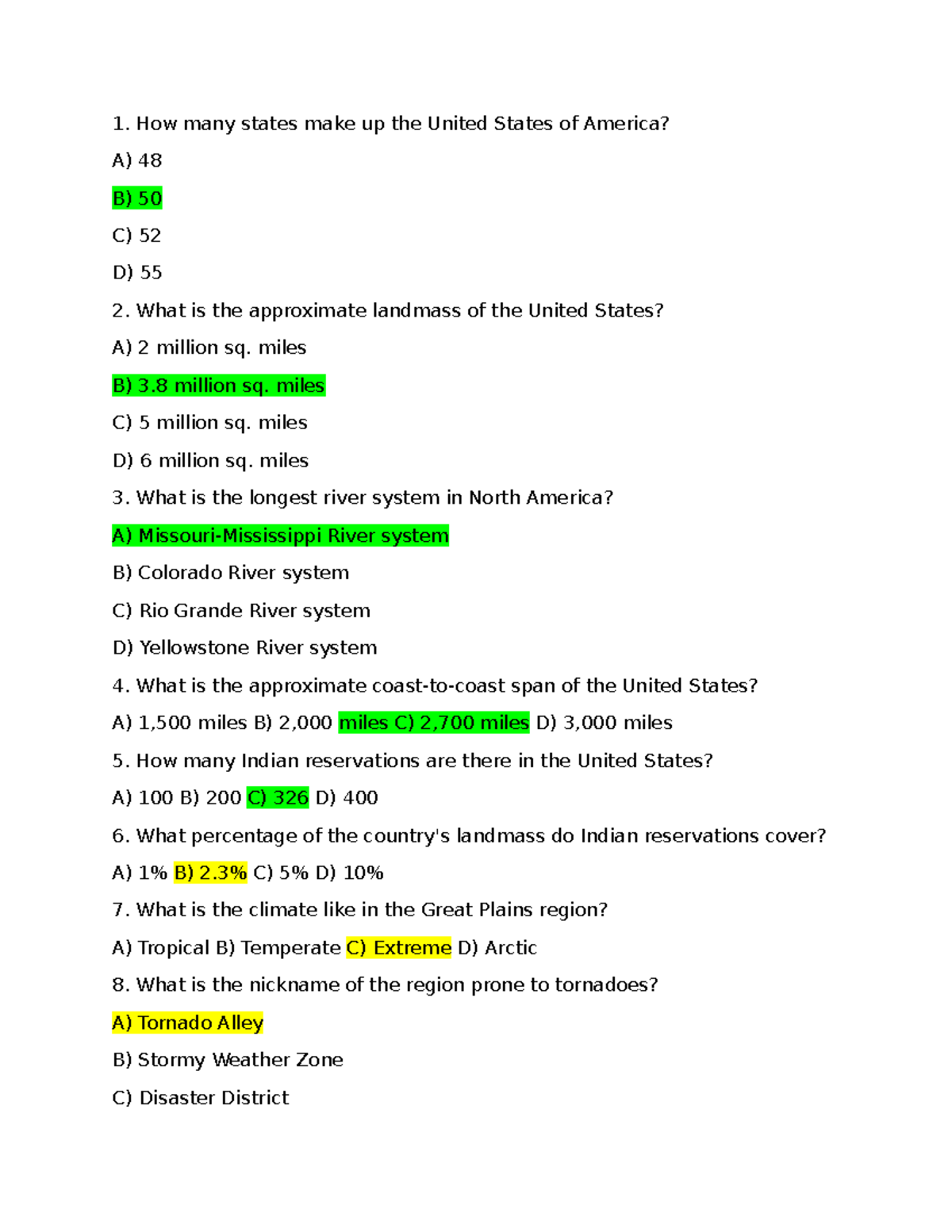 US1 - Quiz on US Geography and History - Studocu