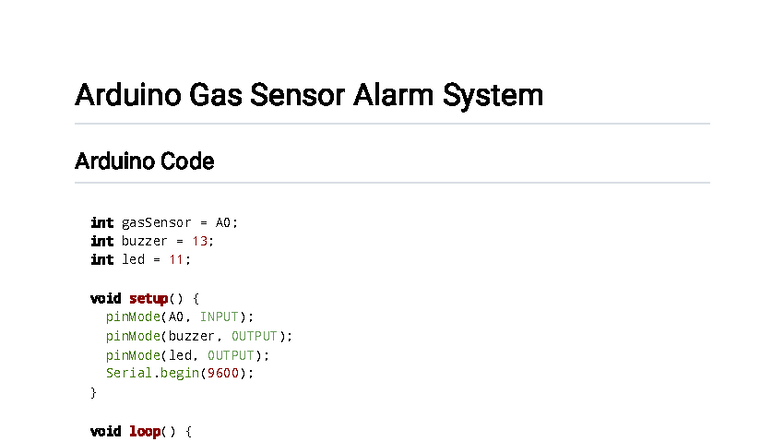 Arduino Gas Sensor Alarm System Code Overview - Studocu