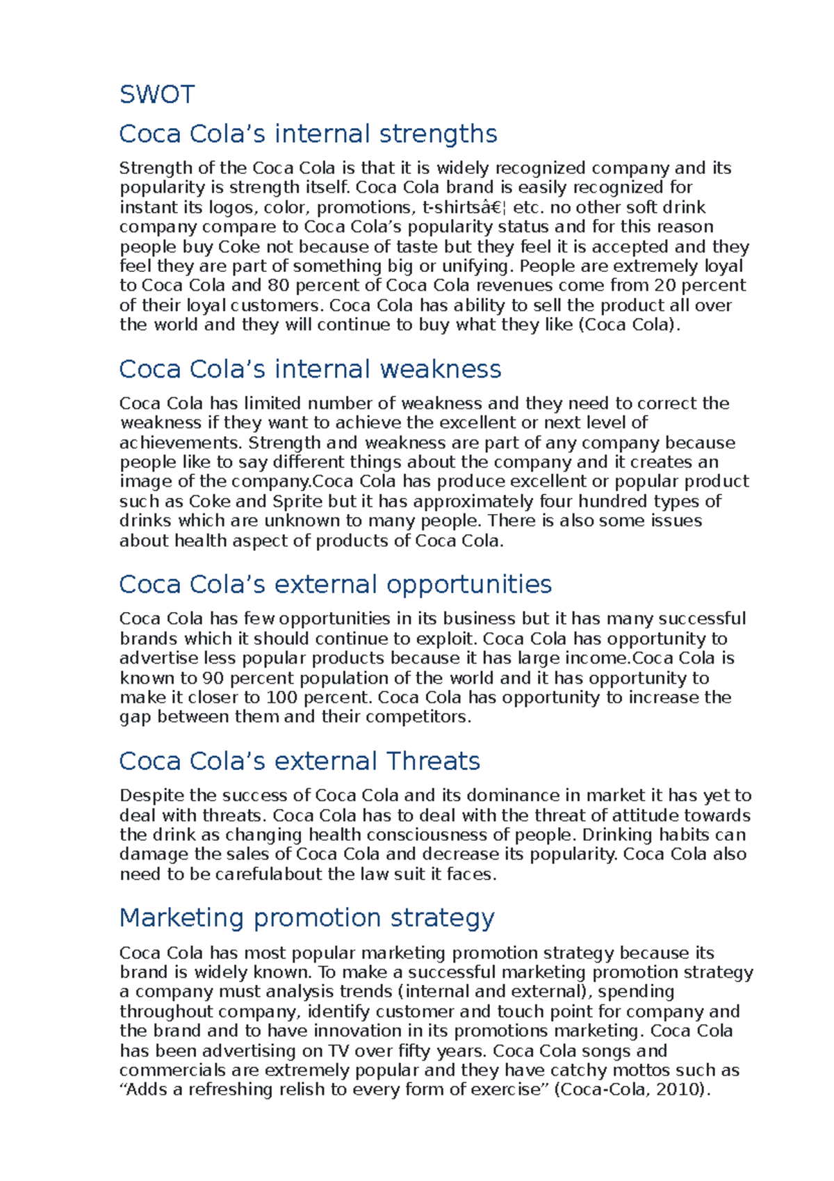 Coca Cola SWOT Analysis: Strengths, Weaknesses, Opportunities & Threats ...