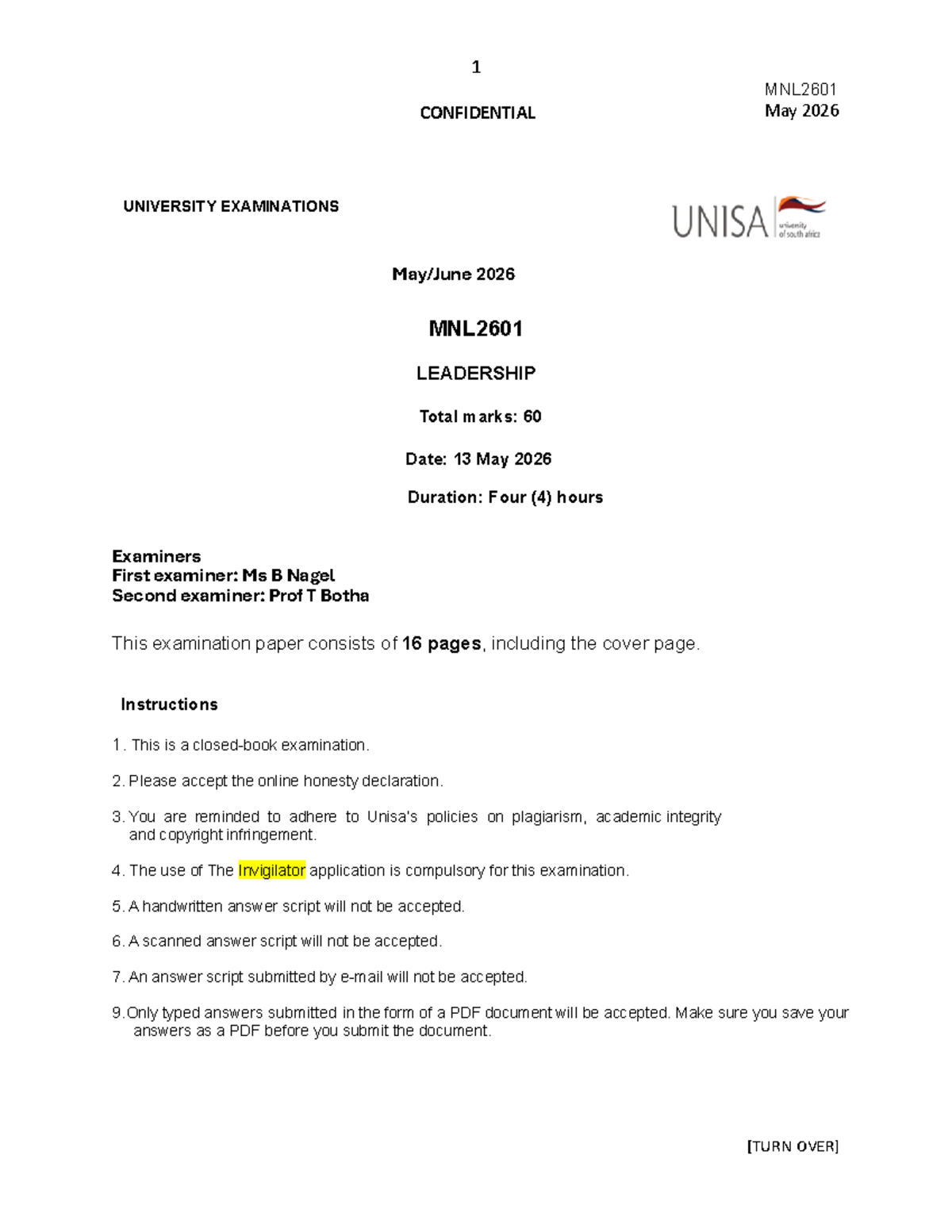 MNL2601 May/June 2026 - Leadership Examination Paper - Studocu