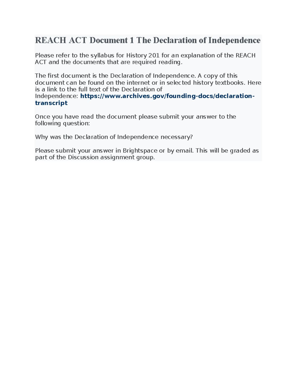 REACH ACT Document 1: Analyzing The Declaration of Independence - HIST ...