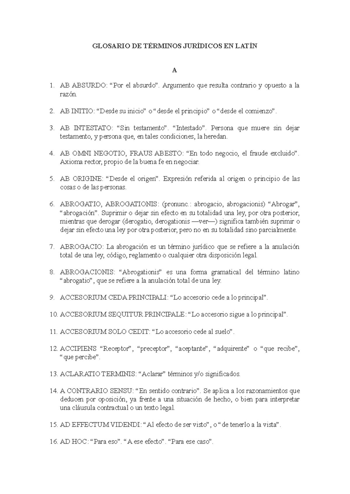 Glosario de Términos Jurídicos en Latín (Curso - Derecho) - Studocu