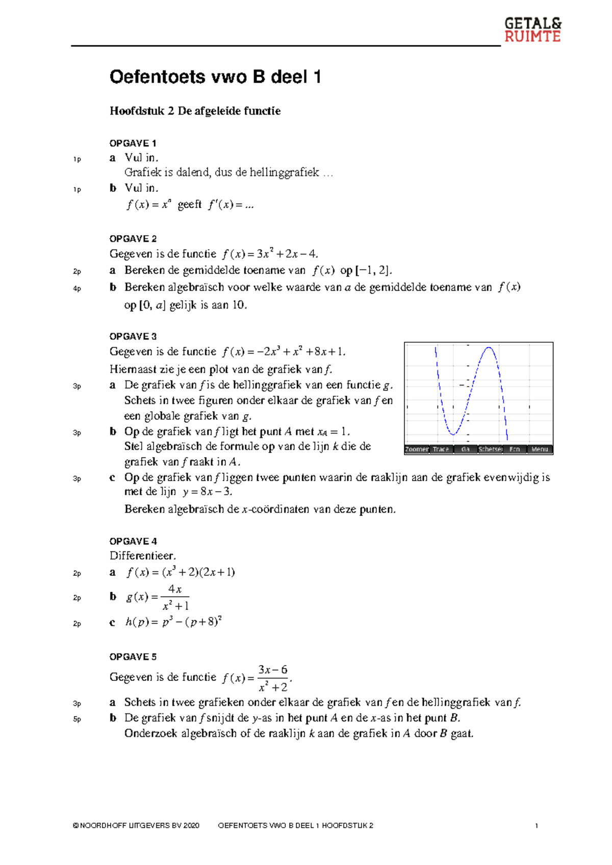 Wiskunde B H02 Oefentoets Deel 1 met Uitwerkingen en Antwoorden ...