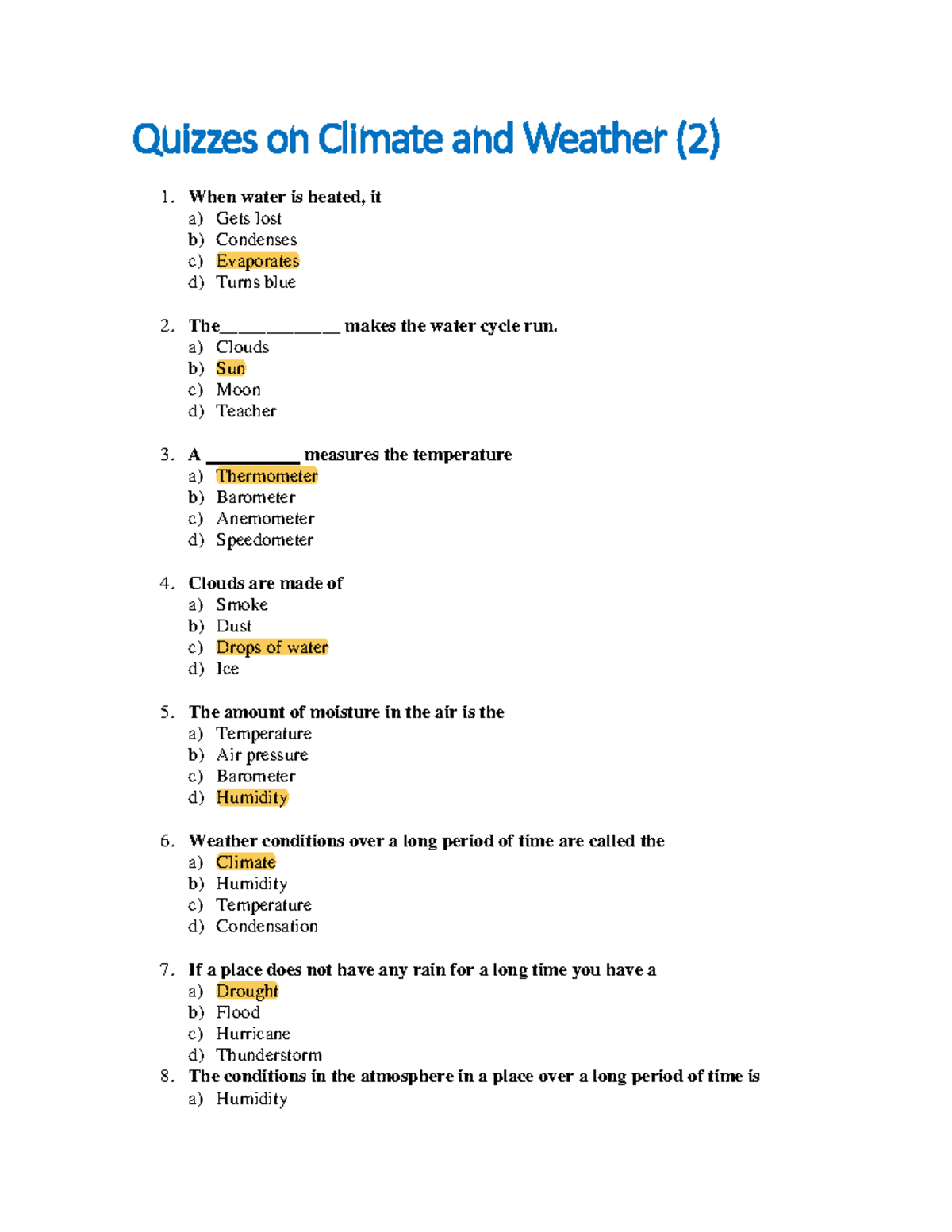 CC#2 - Quiz on Climate & Weather Concepts - Studocu