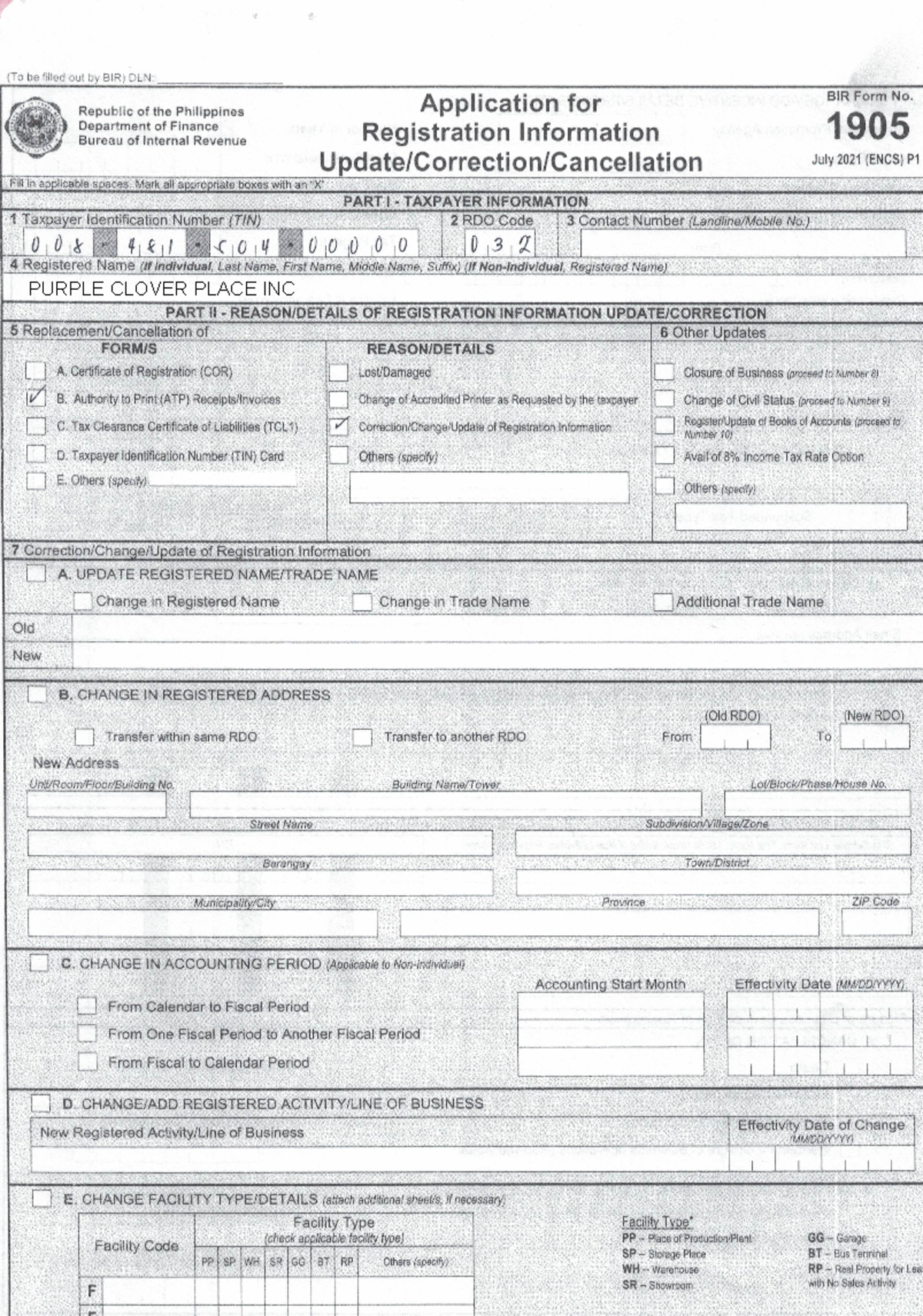 CCF03062025 - SAMPLE DOCS - (To be filled out BIR) DLN: Republic of the ...