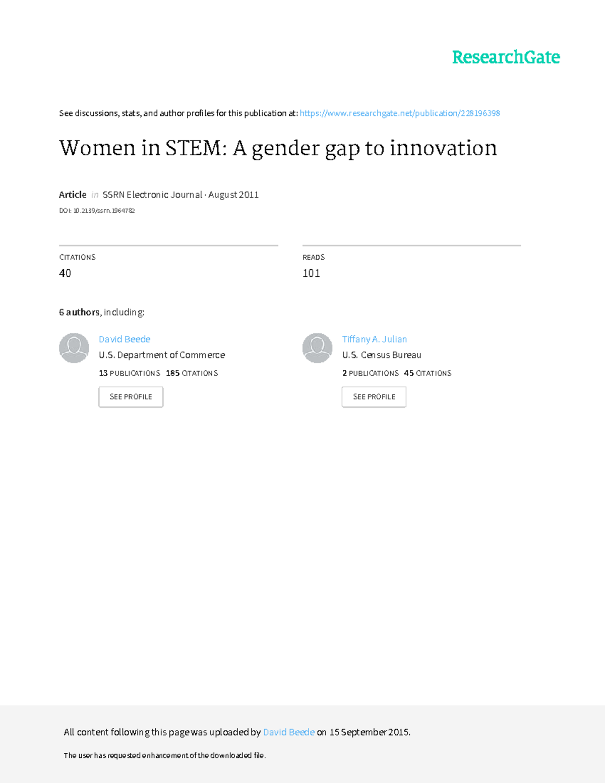 Women in STEM A gender gap to innovation - See discussions, stats, and ...