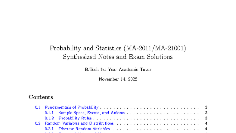 Probability and Statistics Notes & Exam Solutions B.Tech 1st Year - Studocu