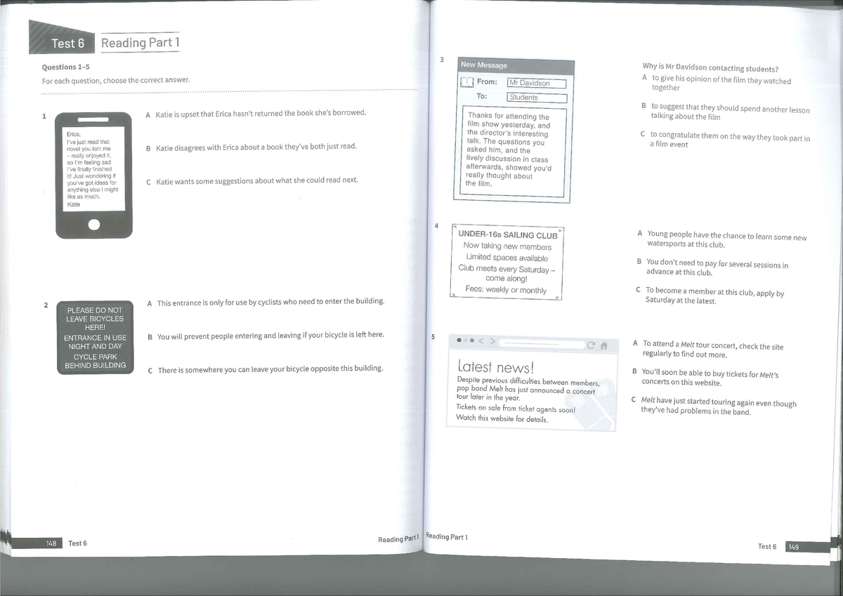 PET TEST 6 Cambridge - Reading Practice and Answers - Studocu