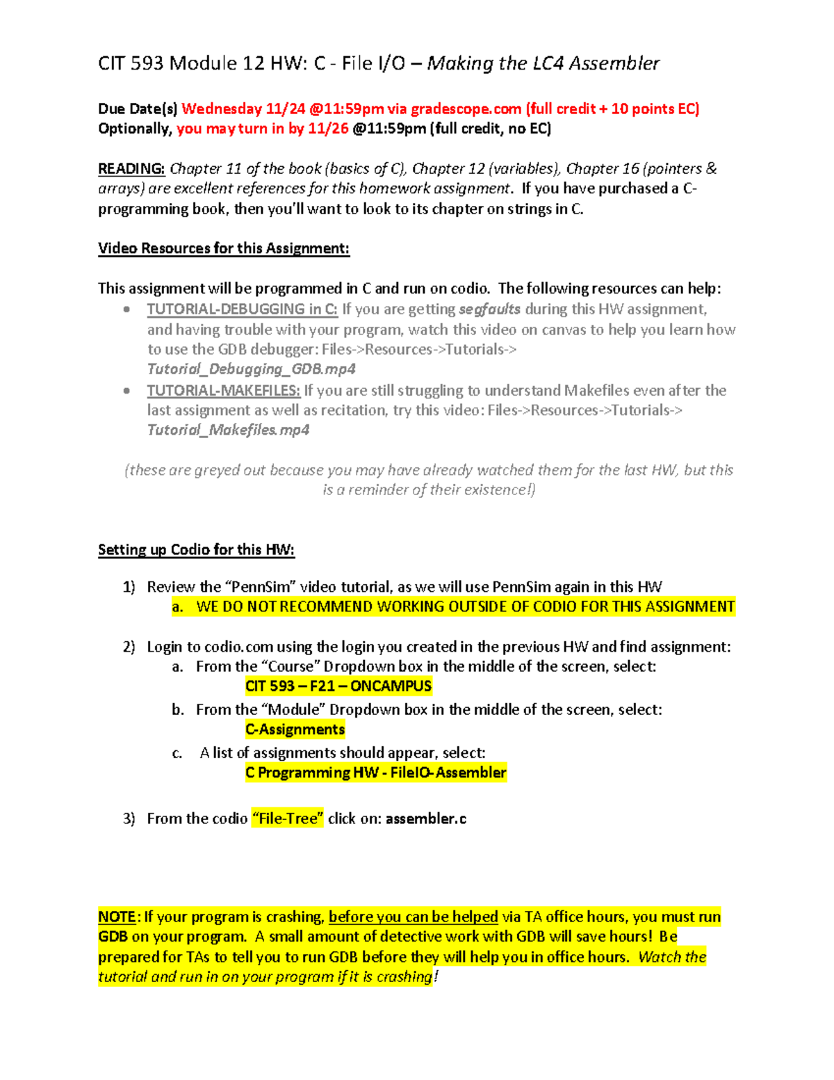 CIT593 Mod12 HW-C File IO Homework 12 Question List - Due Date(s ...