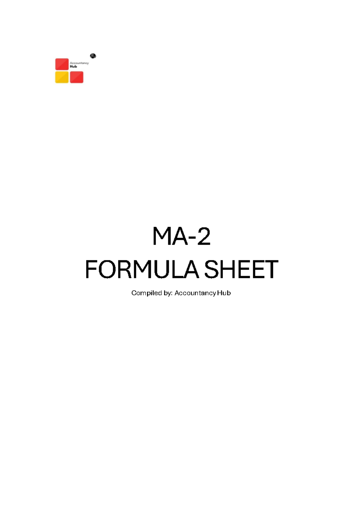 MA-2 Formula Sheet Summary for ACCA Exam Preparation - Studocu
