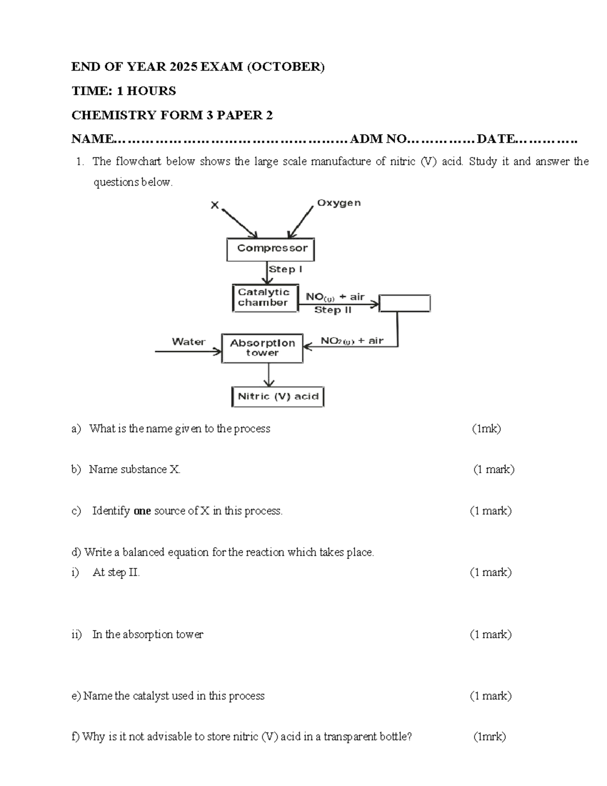 CHEM 2025 END OF YEAR EXAM PAPER 2 QUESTIONS - B.Ed Science - Studocu