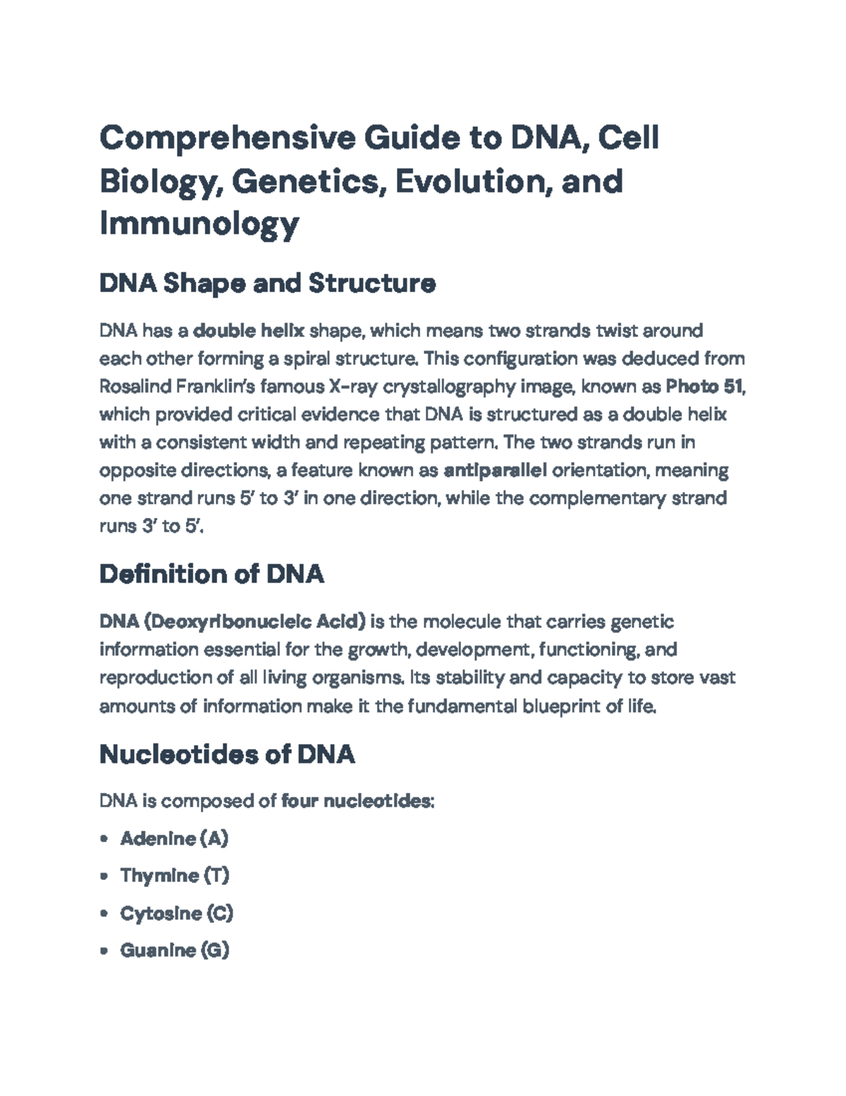 Comprehensive Study Guide: DNA, Cell Biology, Genetics, and Evolution - Studocu