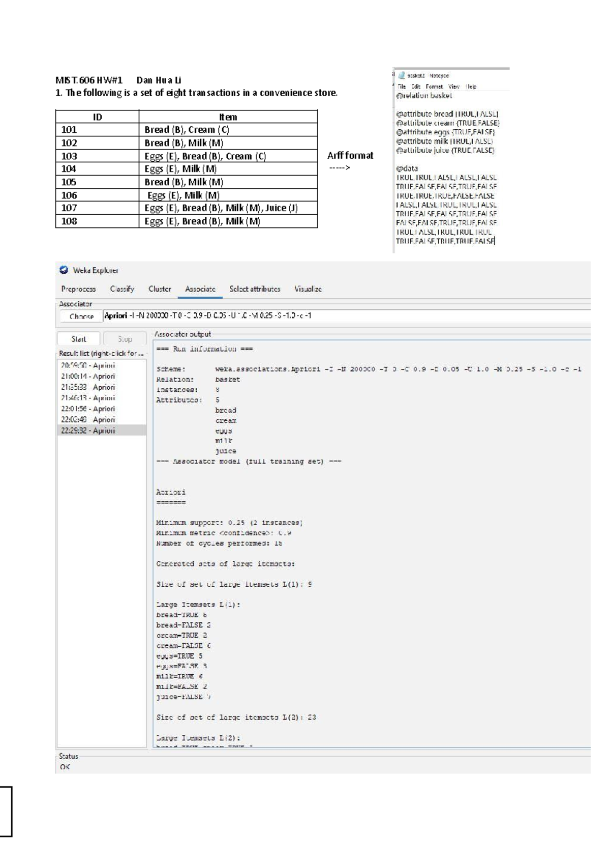 10 HW-Basket 关系 - BASKET ANALYSIS USING WEKA - MIST HW#1 Dan Hua Li The ...