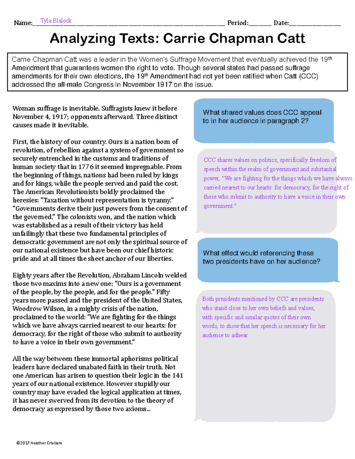 Kami Export - Carrie Chapman Catt Guided Annotation (Tyla Blalock Tuck ...