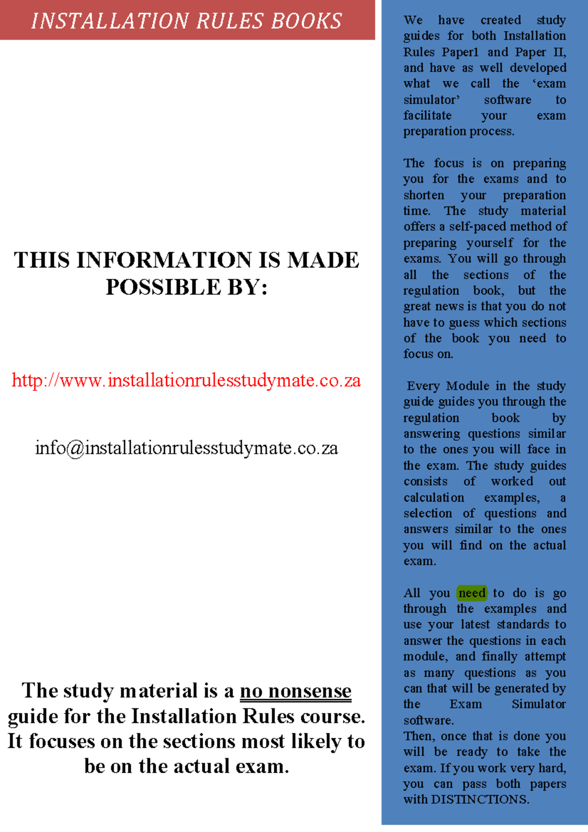 Installation Rules Study Guide for SANS 1507-1 & SANS 1973-1 Exams ...