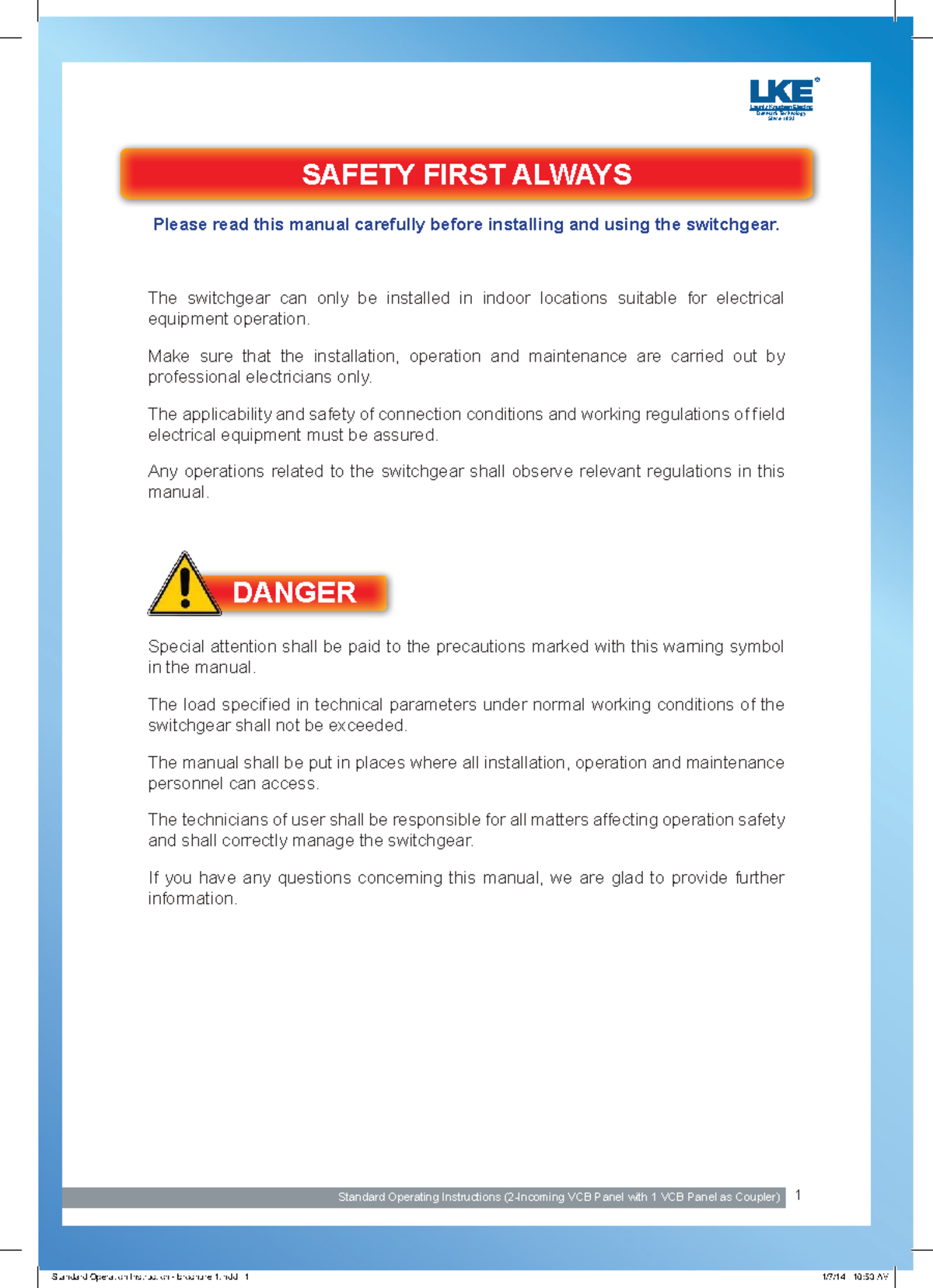 Switchgear Standard Operating Instructions (VCB Panel) - Safety ...