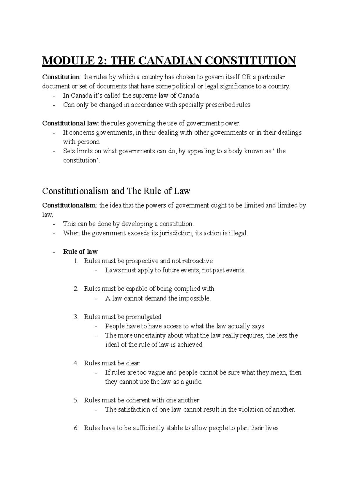 Module 2: Understanding the Canadian Constitution and Rule of Law - Studocu